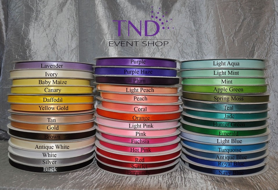 SATIN RIBBON 100% POLYESTER 50 YD/100 YD ROLL 1/4" 3/8" 5/8" 7/8" 1.5 ...