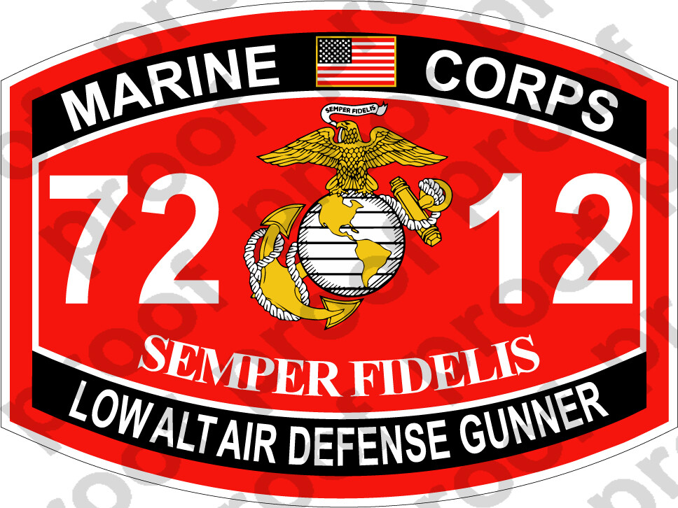 STICKER USMC MOS 7212 LOW ALT AIR DEFENSE GUNNER ooo USMC Lisc No 20187 ...