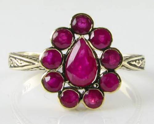 DIVINE 9CT 9K YELLOW GOLD ALL RUBY CLUSTER VINTAGE INS RING FREE RESIZE | eBay