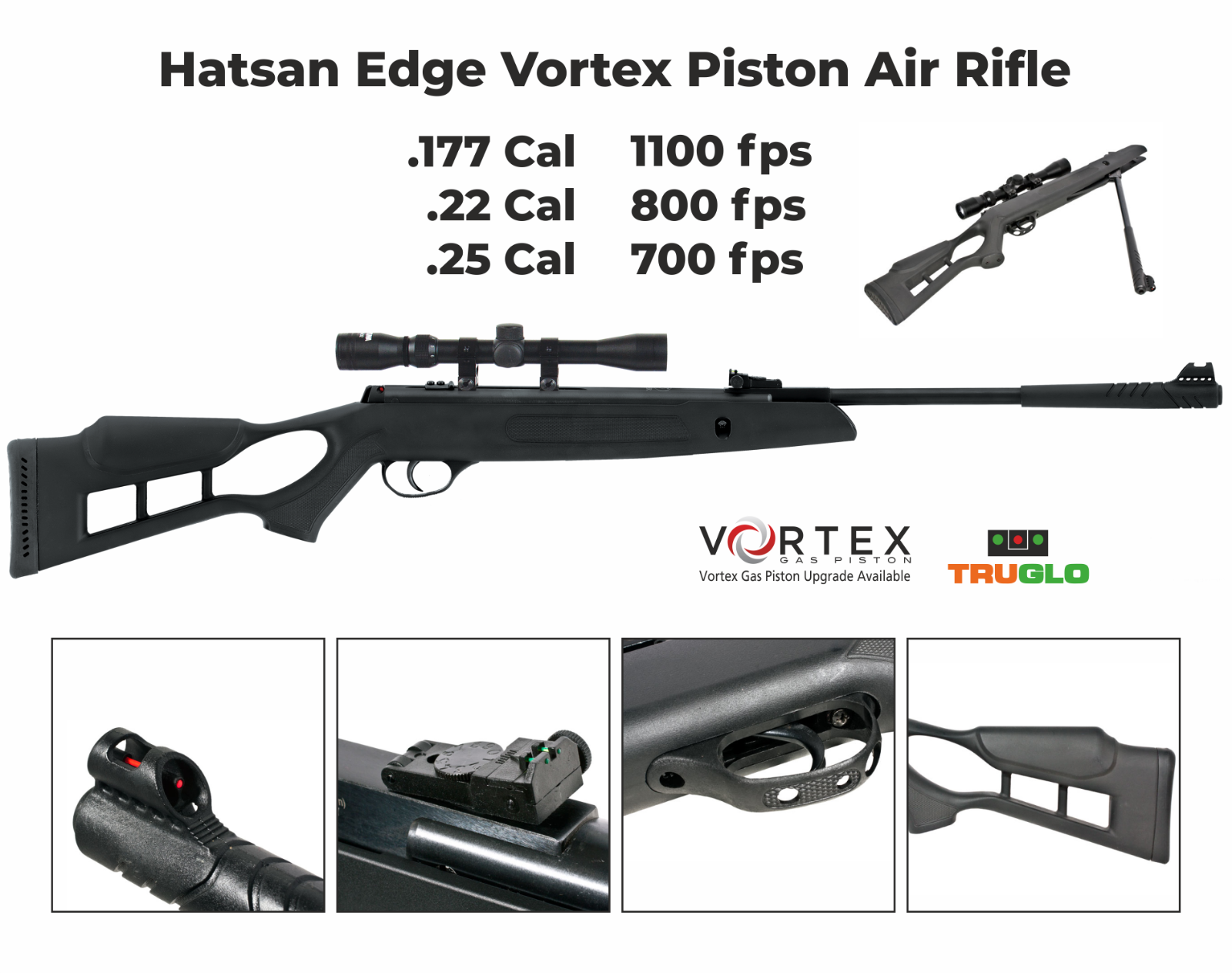Hatsan Edge Vortex Gas Piston Combo Break Barrel Air Rifle with Scope ...