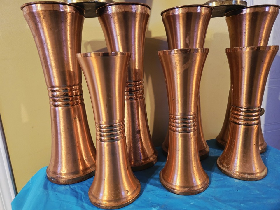VTG SUPERB SET 9 ALTAR RELIGIOUS FLOWER VASES ALL BRASS CHURCH CHAPEL ...