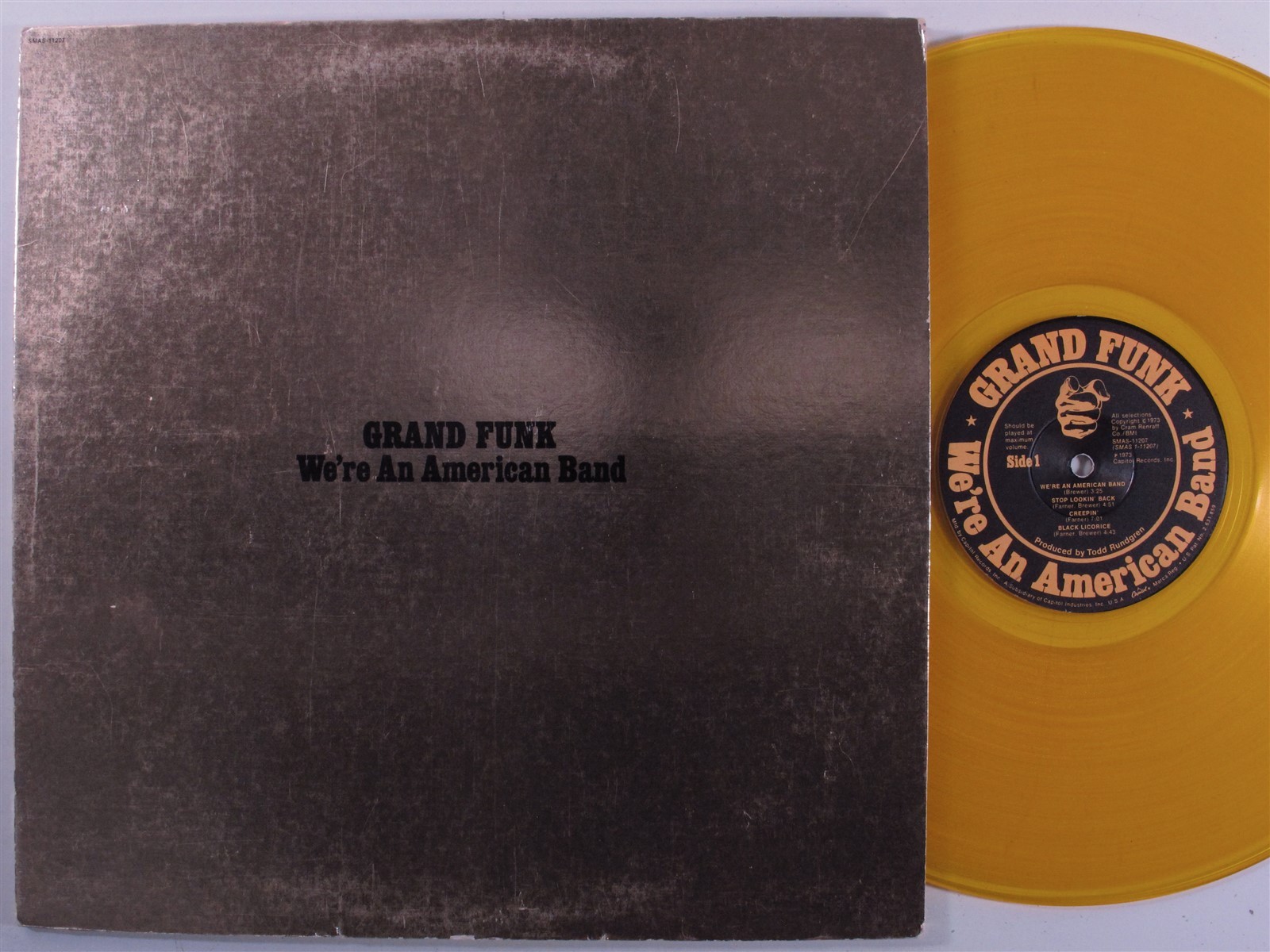 GRAND FUNK RAILROAD We're An American Band CAPITOL LP VG+ yellow vinyl ...