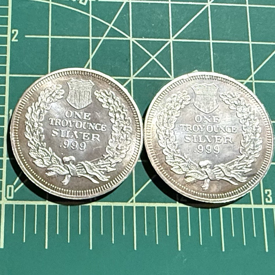 Lot Of Two (2) 1 oz .999 Fine Silver Round Indian Head Liberty Bullion ...