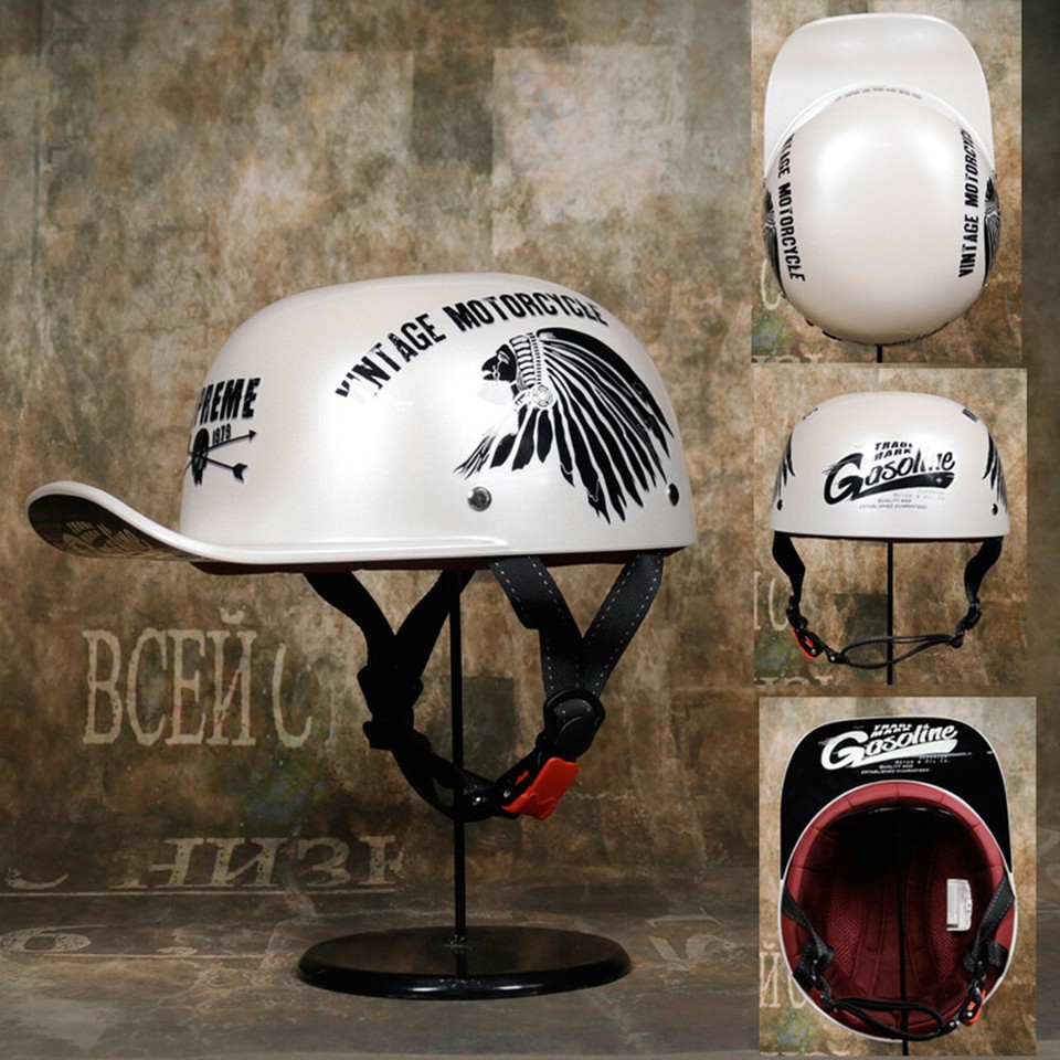 Vintage Open Face Motorcycle Half Helmet Baseball Cap Bike Scooter Jet ...