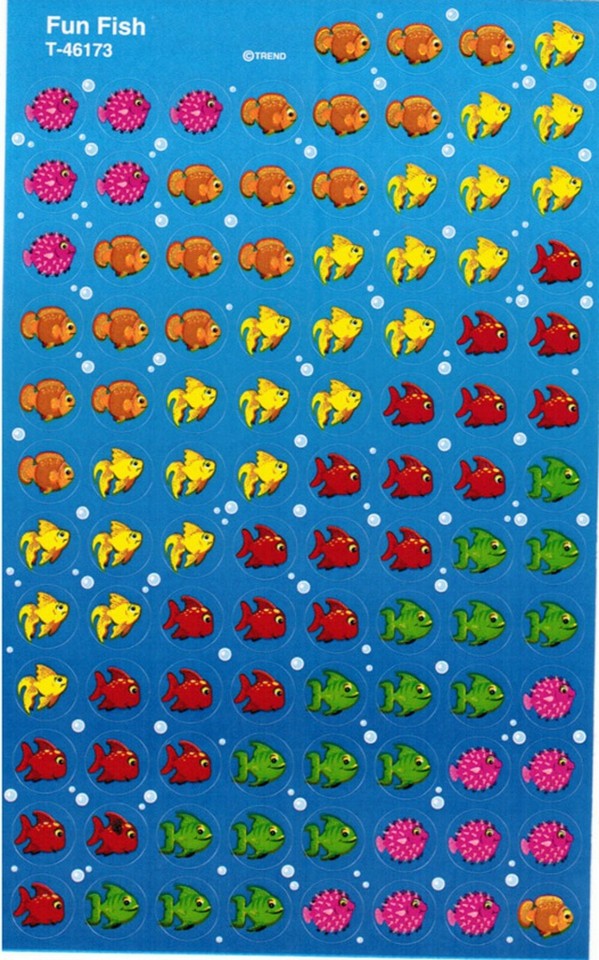 3 sheets MINI Colorful Rainbow of FISH Scrapbook Stickers! 300 Stickers ...