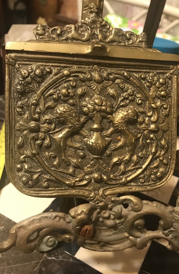 ORNATE ANTIQUE LION Brass Cartridge Ottoman Gun Powder Belt Box ...