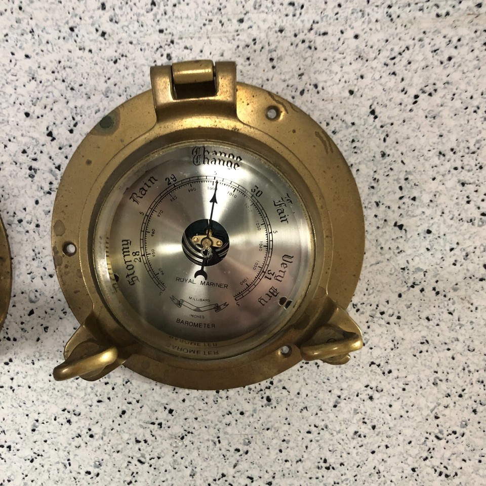 Vintage Brass Porthole Clock and Barometer Mounts- FOR PARTS/REPAIR ...