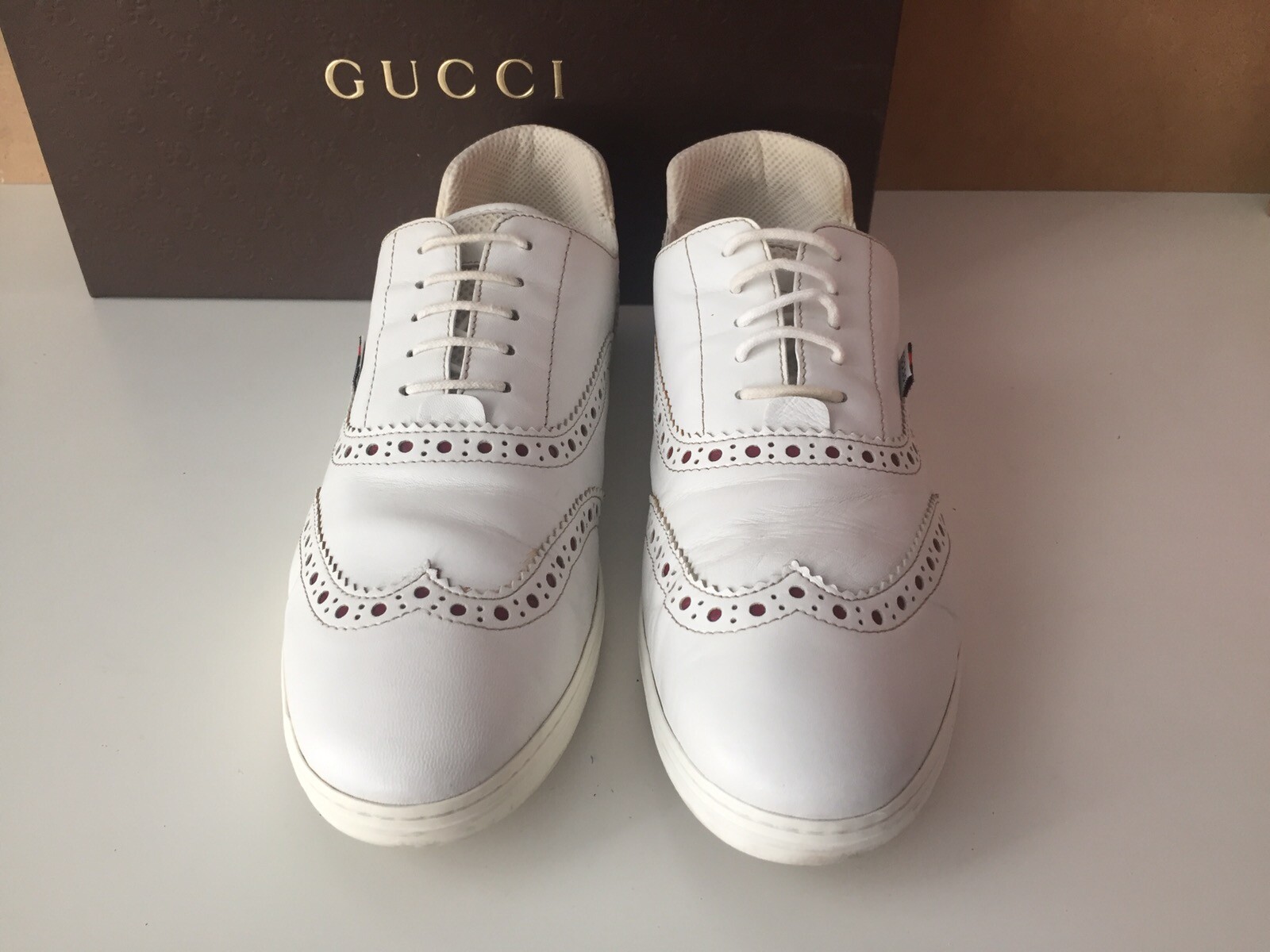 Gucci Men's White Leather Lace-up Sneakers Shoes Pre … - Gem
