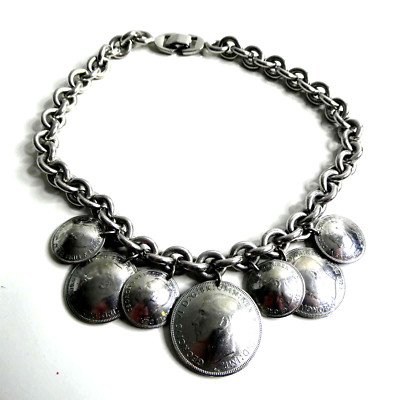 Great Britain Coin Necklace Vintage Farthing Half Penny Silver Tone ...