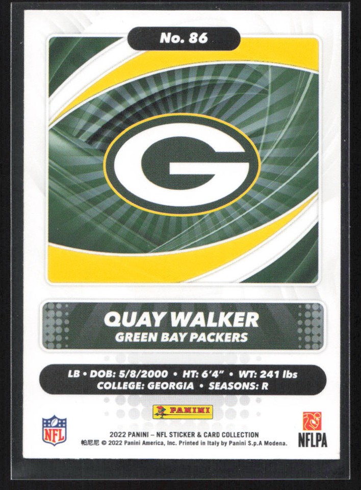 2022 Panini Sticker & Card Quay Walker Yellow Rookie #118/149 Packers ...