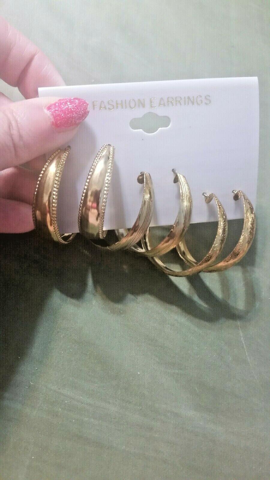 NEW Three Pair Semi Circle Hoop Earrings on Card Brand Gold Tone BF13 ...