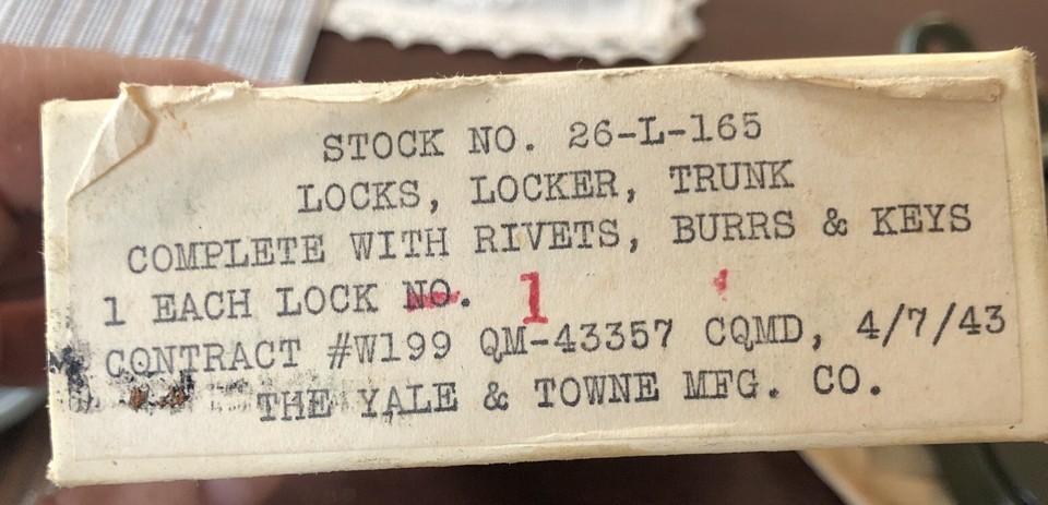 Antique 1943 YALE Steamer Trunk Chest Lock, NOS, NIB, Keys, Rivets ...