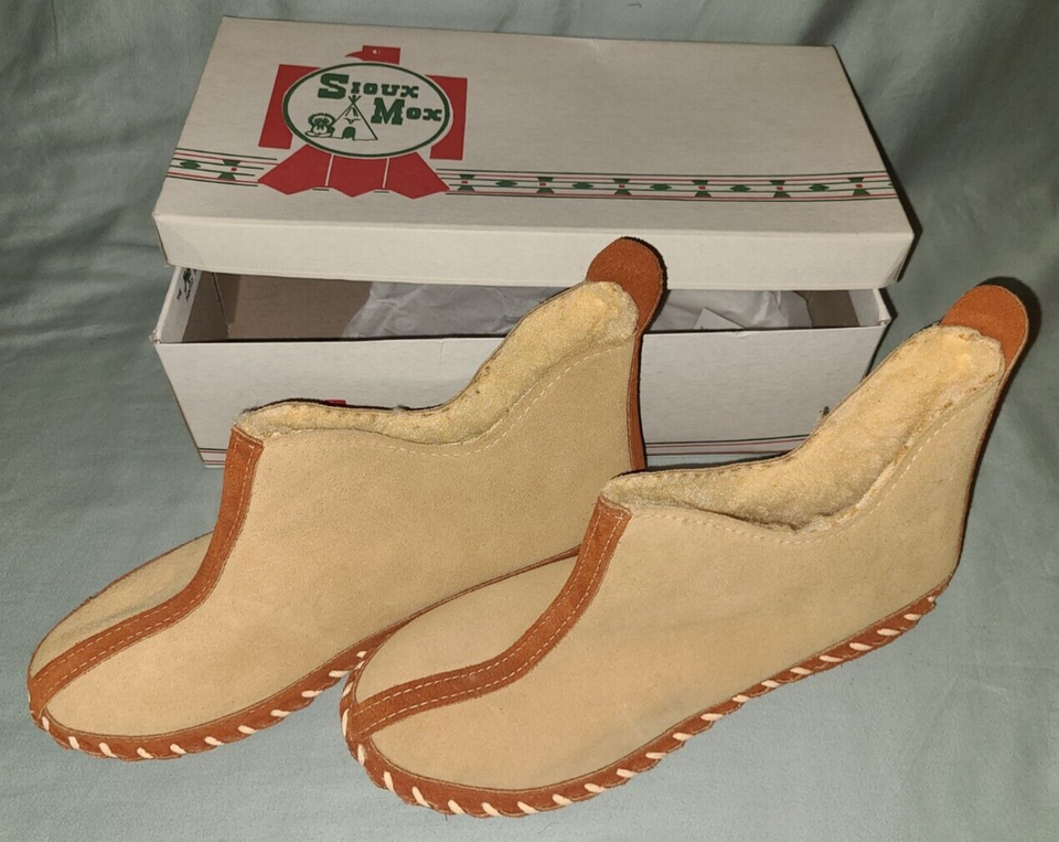NOS Sioux Mox beige suede & shearling moc booties / slippers, ladies ...