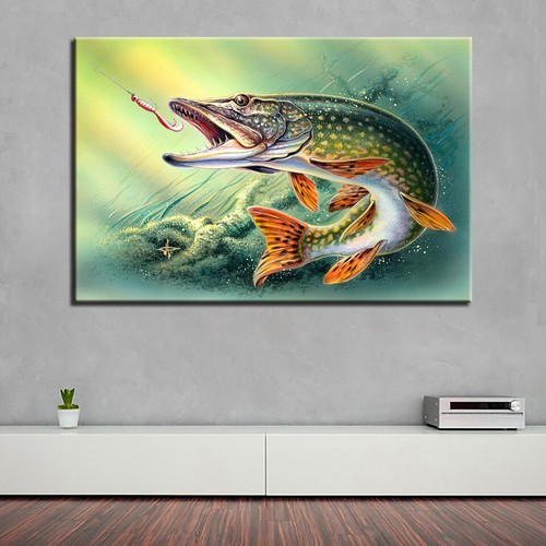 Sea Fish Fishing Hook Pike Canvas Prints Painting Wall Art Home Decor ...