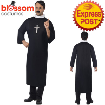 CA315 Mens Priest Costume Robe Clerical Collar Adult Monk Vicar ...
