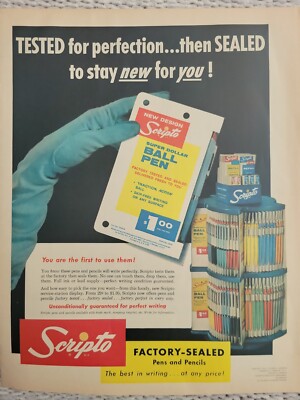 1959 Scripto Ballpoint pen display case color vintage ad | eBay Australia