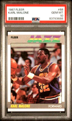 PSA 10 GEM MINT 1987 Fleer Basketball #68 Karl Malone Card Utah Jazz ...