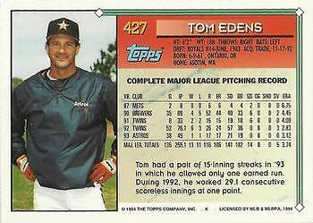 1994 Topps #427 Tom Edens Houston Astros | eBay