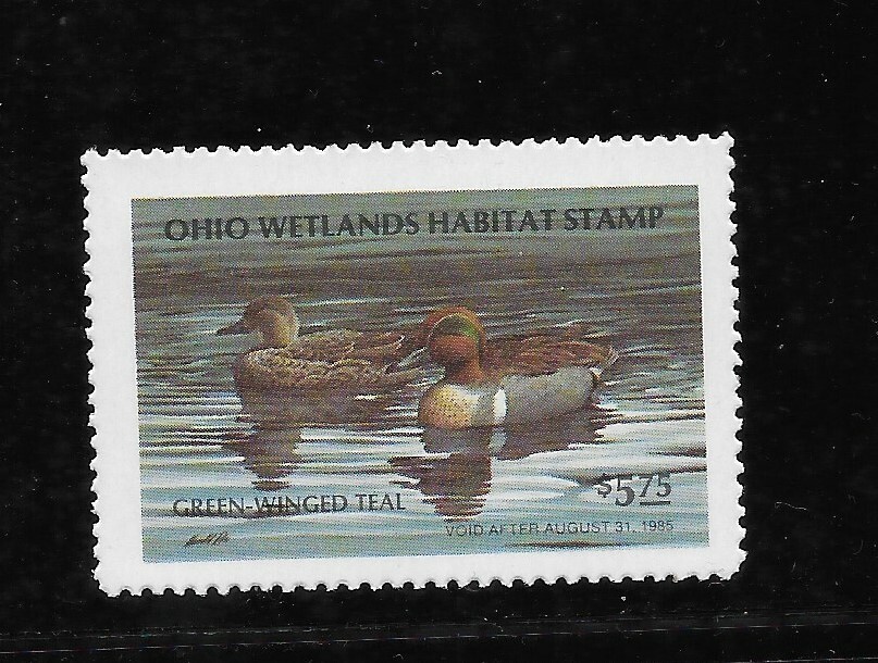 US Ohio Duck Stamp #4, $5.75 Redheads 1985 Wetlands Habitat Stamp w ...
