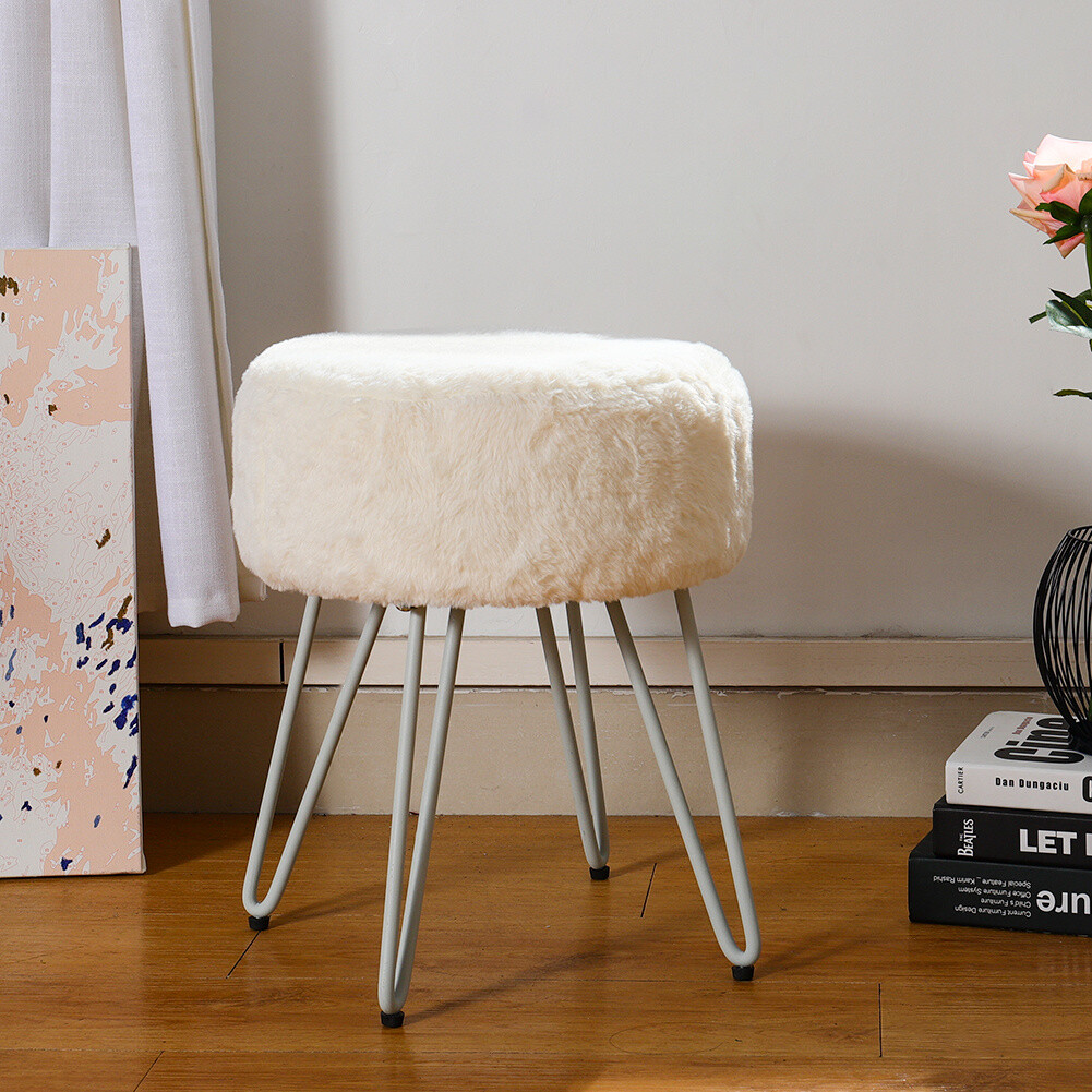 Round Dressing Table Stool Soft Fluffy/Velvet Piano Chair Makeup Seat ...