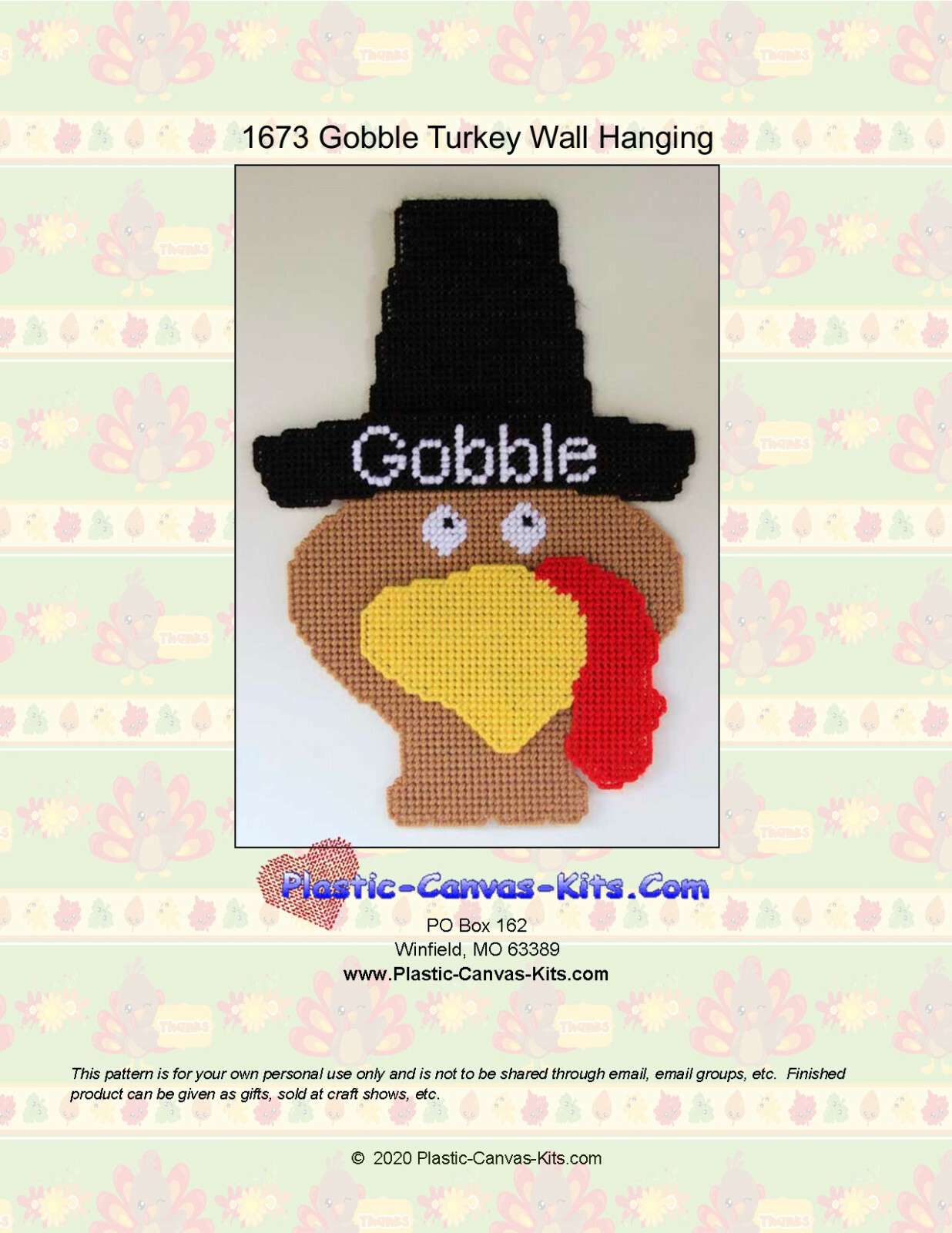 Thanksgiving Gobble Turkey Wall Hanging-Plastic Canvas Pattern or Kit ...