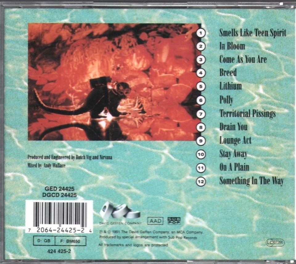 NIRVANA NEVERMIND CD 12 track (GED24425) EUROPE GEFFEN 1991 ...