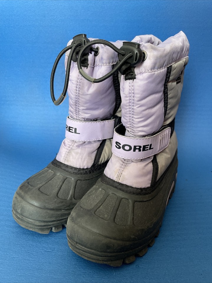 Sorel Youth Girls Winter Boots Sz 12 Lavender Gray Black Slip On Snow ...