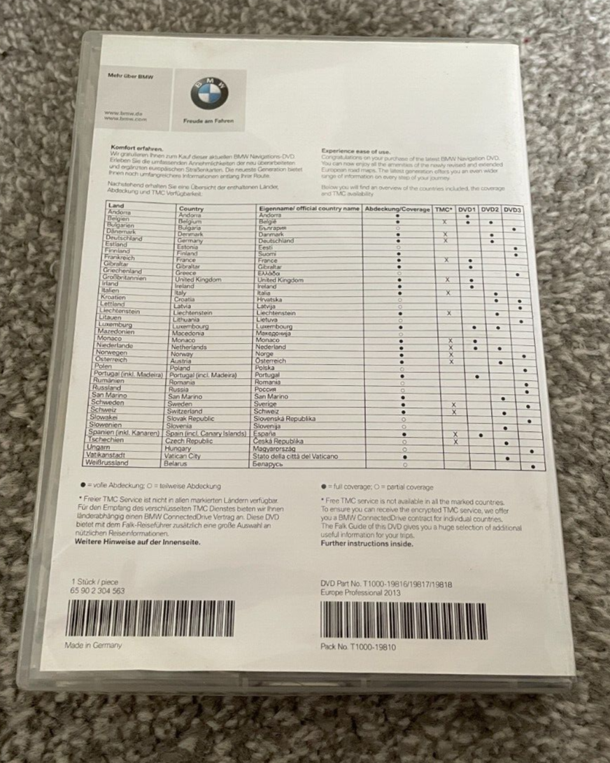 BMW 2013 PROFESSIONAL SAT NAV DISC DVD ROAD MAP EUROPE SATELLITE ...