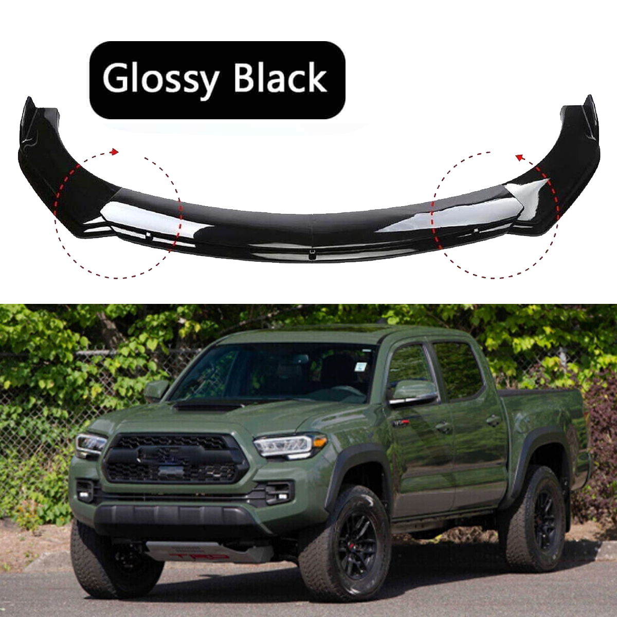 Glossy Black Front Bumper Lip Splitter+Sturt Rods Chip Spoiler For ...