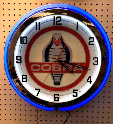 18" Blue COBRA Snake Double Neon Chrome Clock Shelby Mustang | eBay