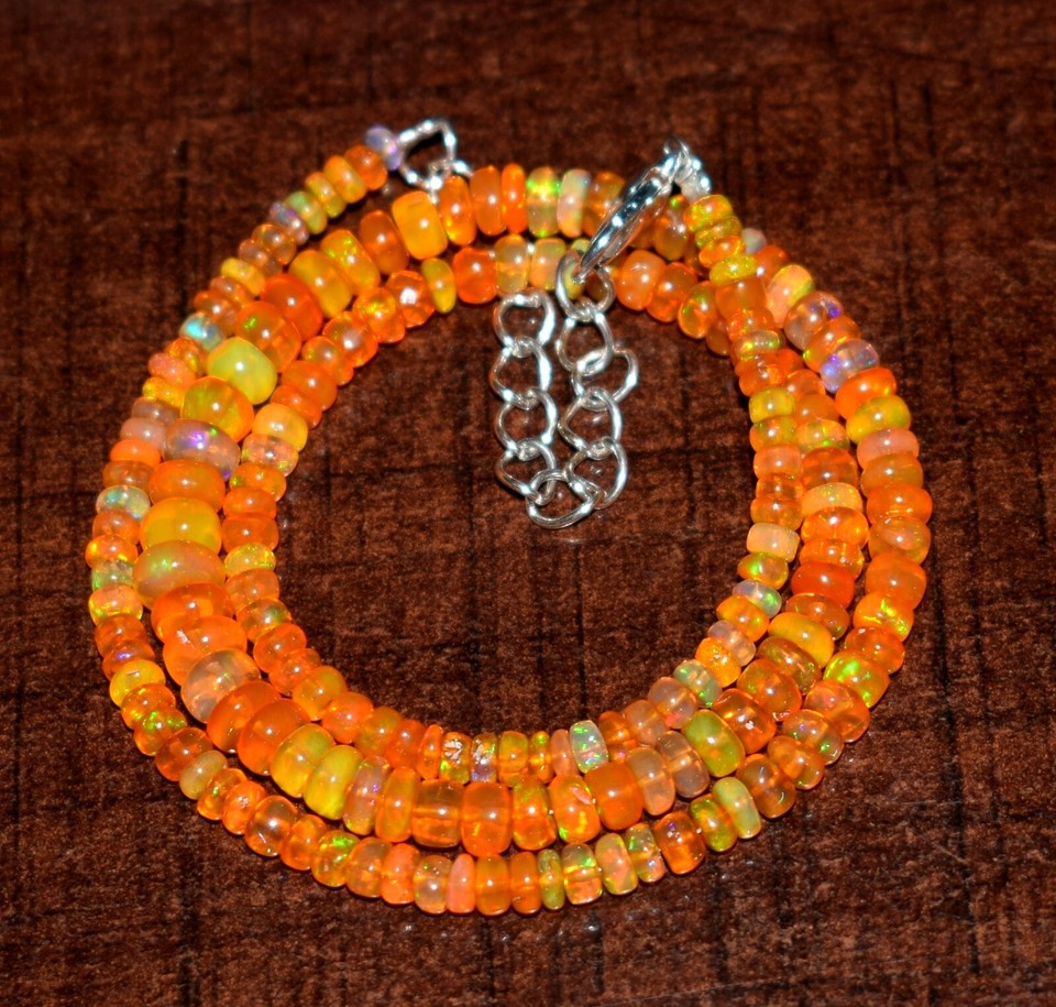 16"Natural ethiopian Opal Welo Fire Opal Gemstone Beads Necklace Black ...