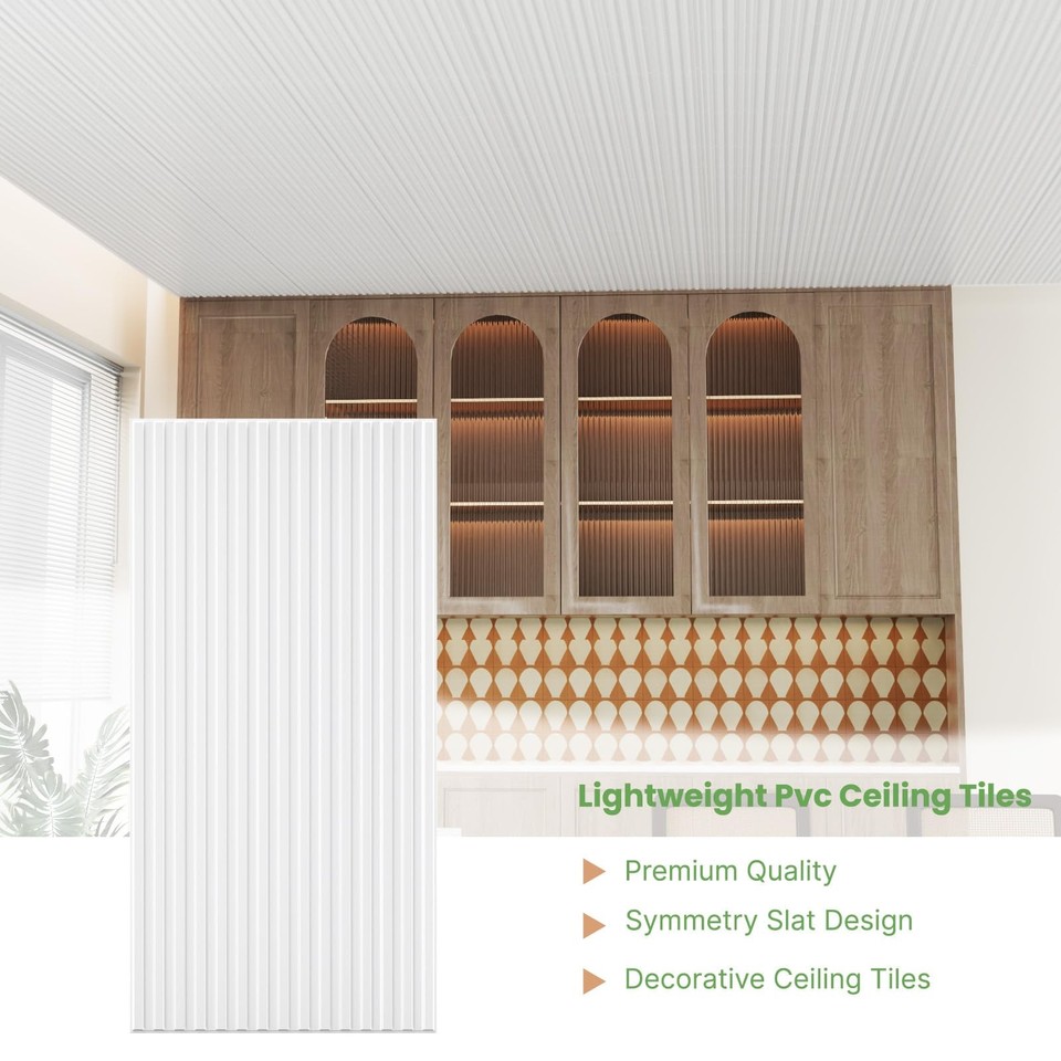 6 PCS 24x48 Inch Slat White Ceiling Tiles, 2x4 Ft Fluted Drop Ceiling ...