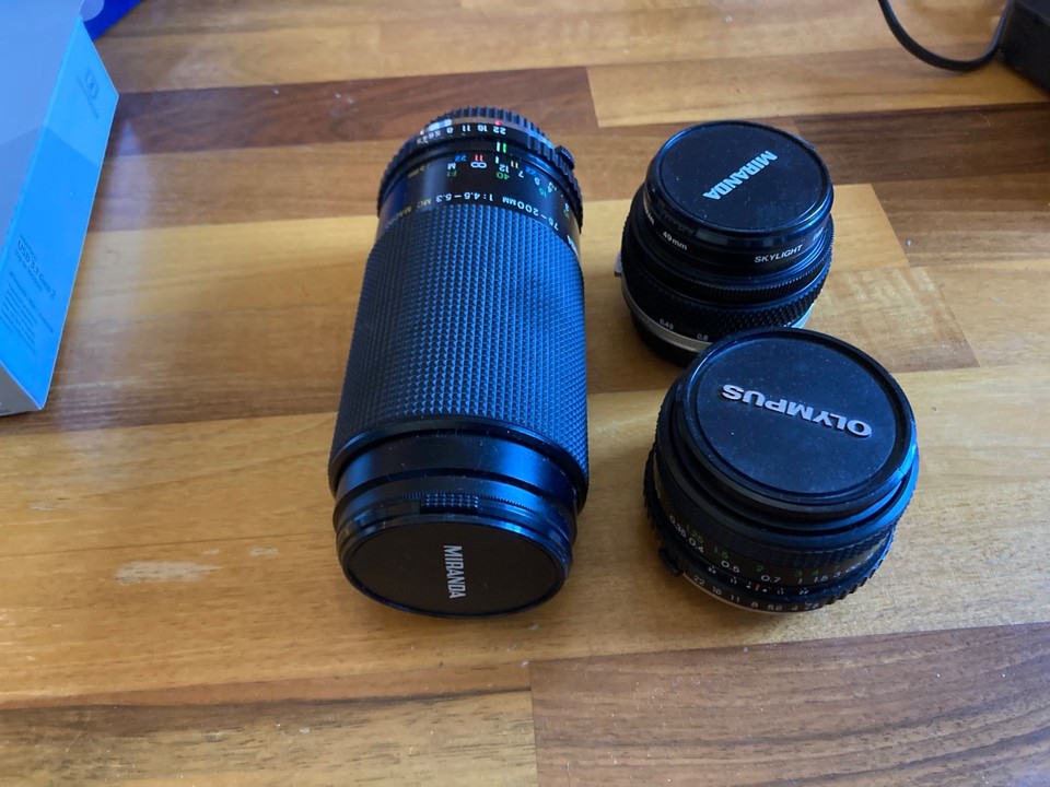Miranda camera lenses 75mm - 200mm wide angle lens 28mm and a 50mm lens ...
