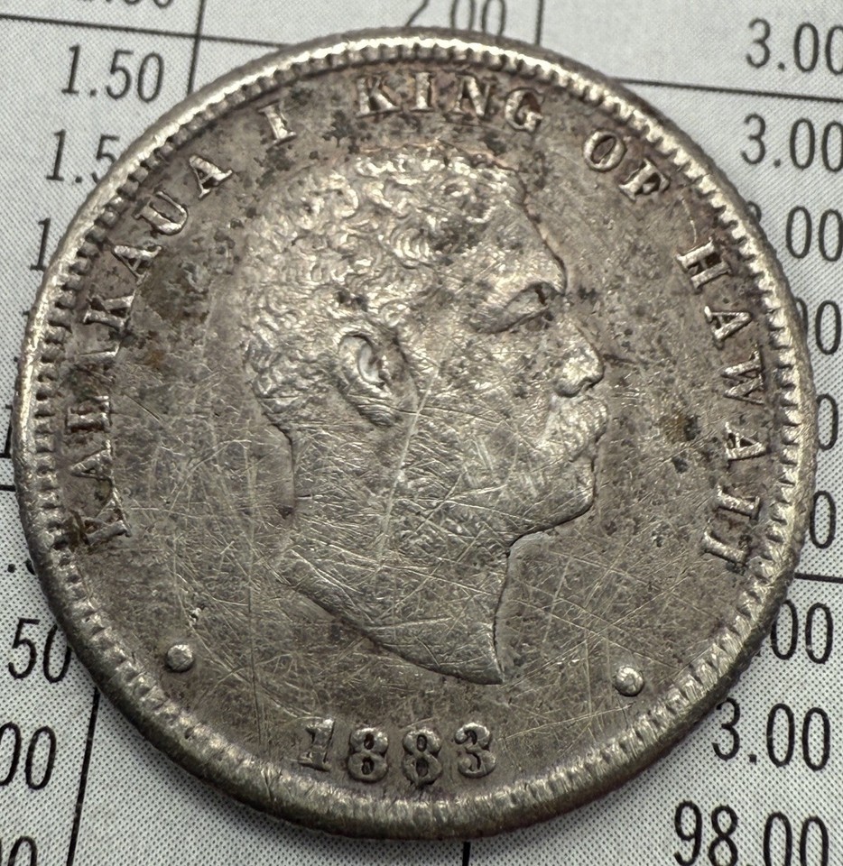 1883 Hawaii Silver Quarter Dollar 25c- AU Details 1/4 D Coin, King ...