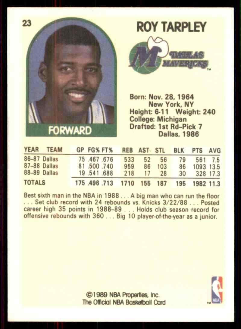 1989-90 NBA HOOPS Basketball Trading Card - ROY TARPLEY #23 😎Dallas ...