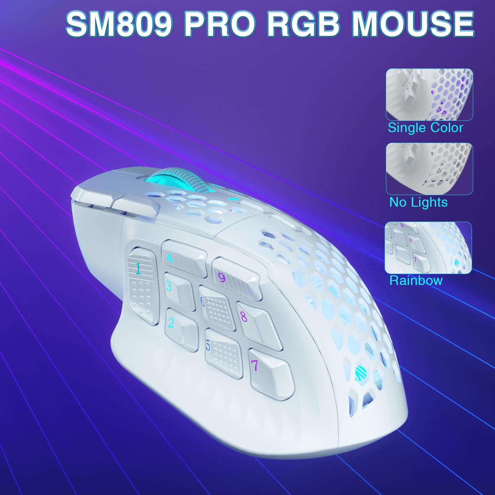 SM809 Pro Wireless MMO Gaming Mouse with 9 Side Buttons24000 DPITriple ...