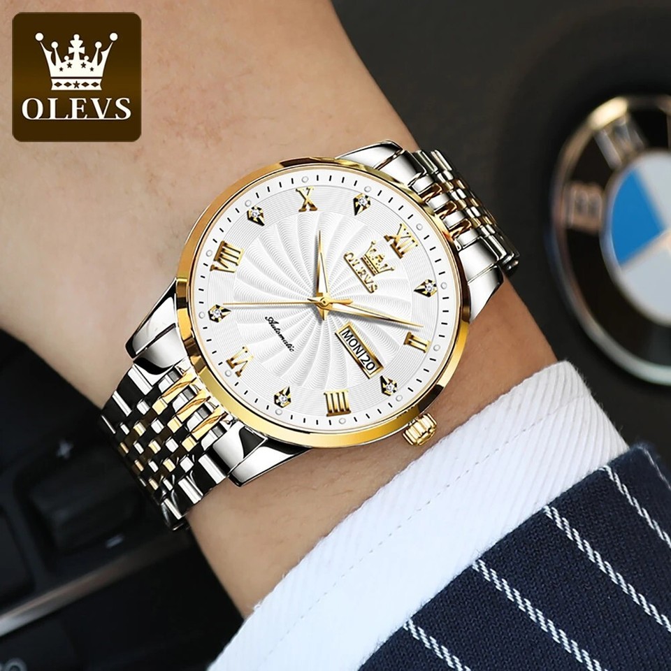 Automatic Mechanical Waterproof Luxury Men's Watch OLEVS Date Men Strap ...