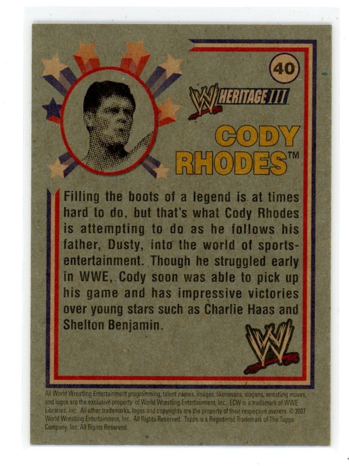 2007 Topps Heritage III WWE #40 Cody Rhodes RC Rookie | eBay