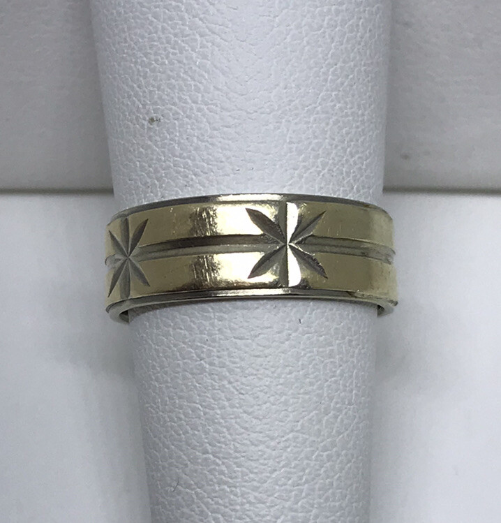 Ring Kaynar 14k Band 5.3 Grams White Yellow Gold Starburst 6.5mm Wide ...