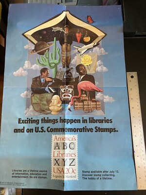 1982 Vintage USPS AMERICA'S LIBRARIES Post Office Stamp POSTER ! | eBay