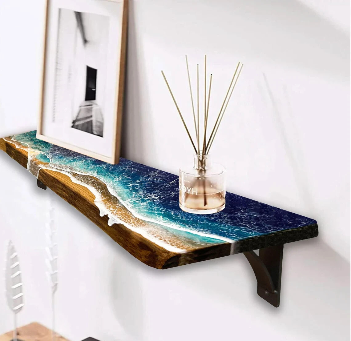 Shelves Wall Mounted Ocean Epoxy resin Rustic Wood Wall Storage Shelves ...