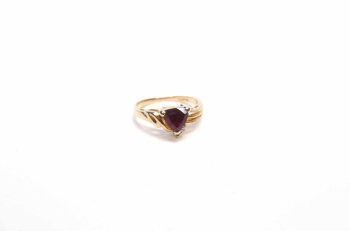 14K Yellow Gold Trillion Cut Lab Created Ruby Ring Diamond Accent Size ...