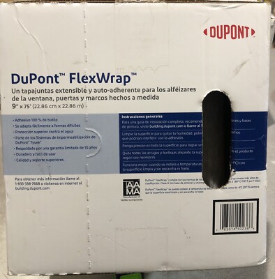 DUPONT FLEXWRAP 9” x 75' SELF ADHERING FLASHING TAPE WINDOW & DOORS ...