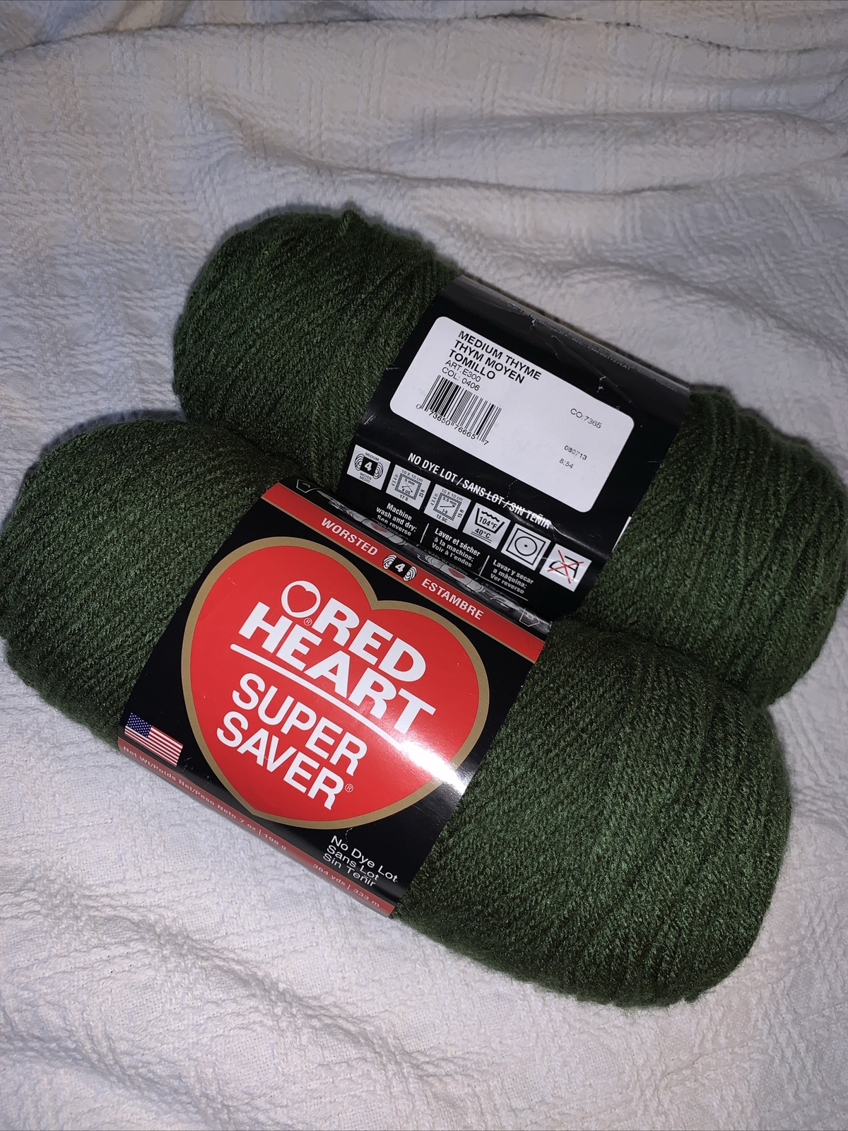 2 Red Heart Super Saver Yarn Article E300 Color 0406 Medium Thyme GREEN ...