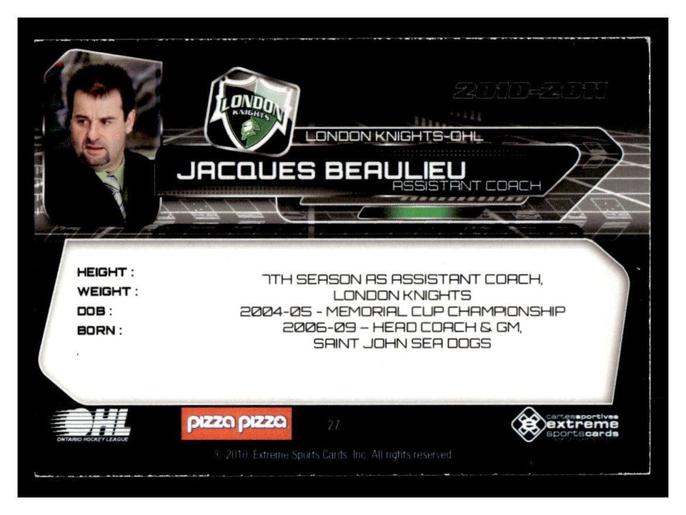 2010 Extreme London Knights OHL #27 Jacques Beaulieu - London Knights ...