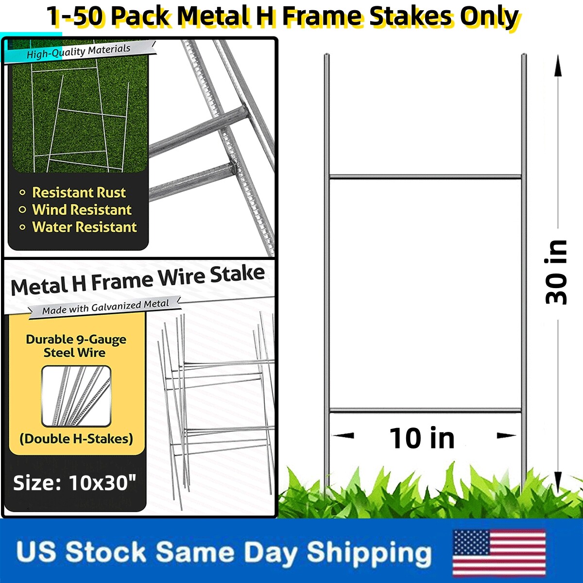 H Frame Wire Stakes 6x24 Inch Wire H Stake Case Of 50 DTI Supply
