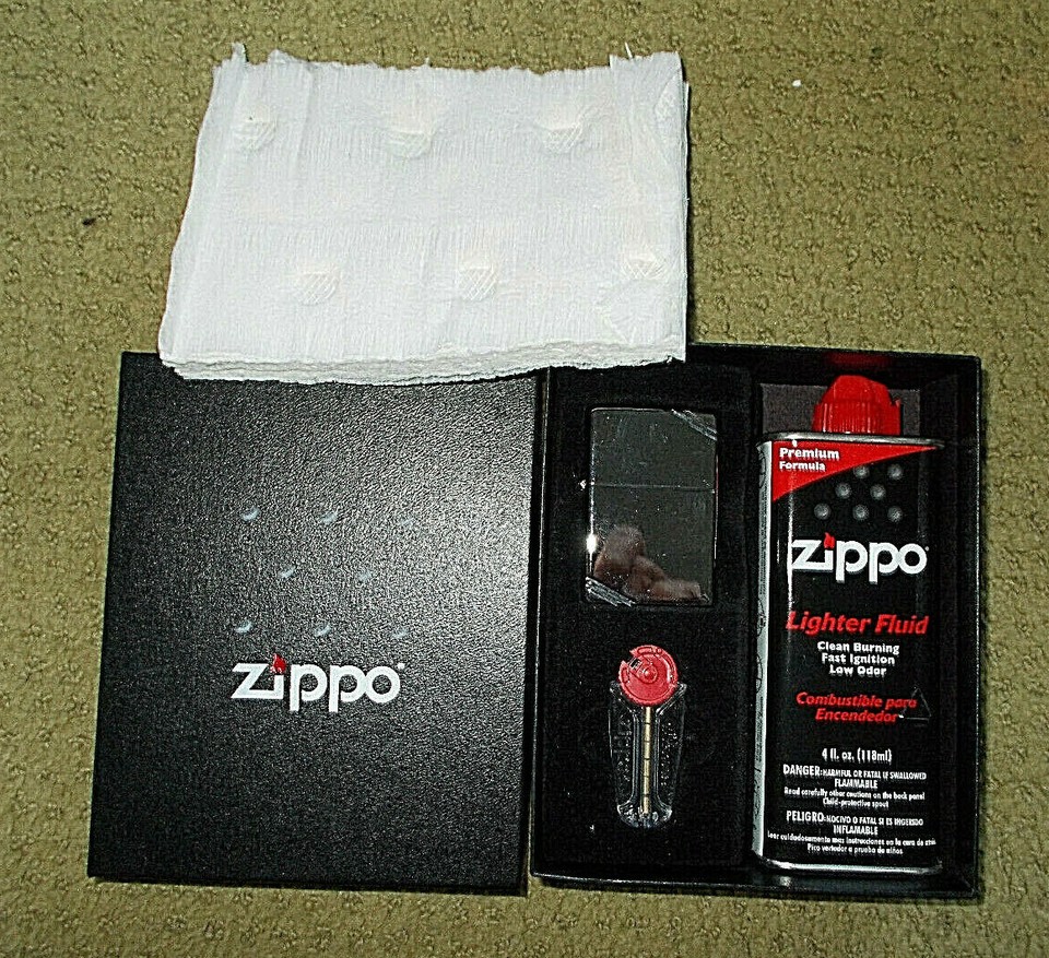 NEW~ZIPPO LIGHTER GIFT KIT 50R~ZIPPO LIGHTER~FLUID~FLINTS~GIFT BOX | eBay