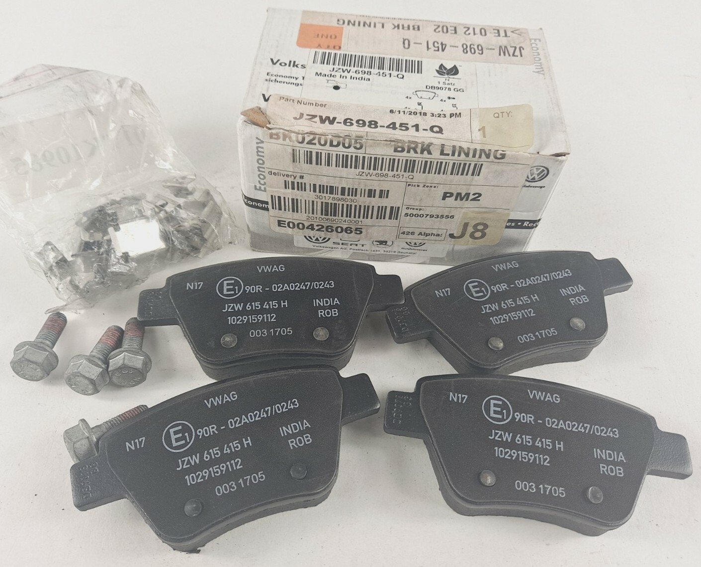 Genuine Volkswagen Rear Brake Lining JZW-698-451-Q | eBay