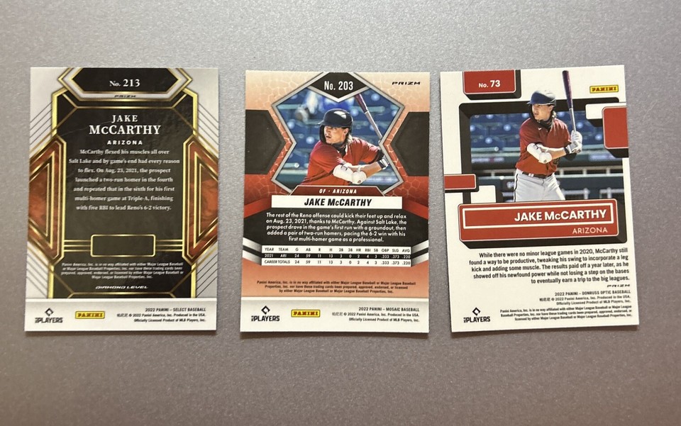 Jake McCarthy 2022 Panini Lot Of 3 SP RC Rookie Cards- Silver,Pink ...