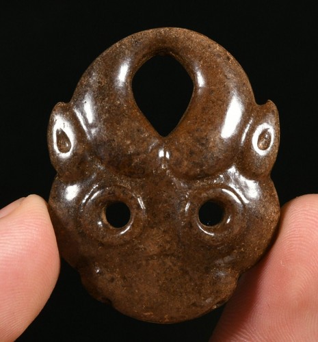 Natural Hetian Jade Carved Bull Head People Human Beast Face Mask ...